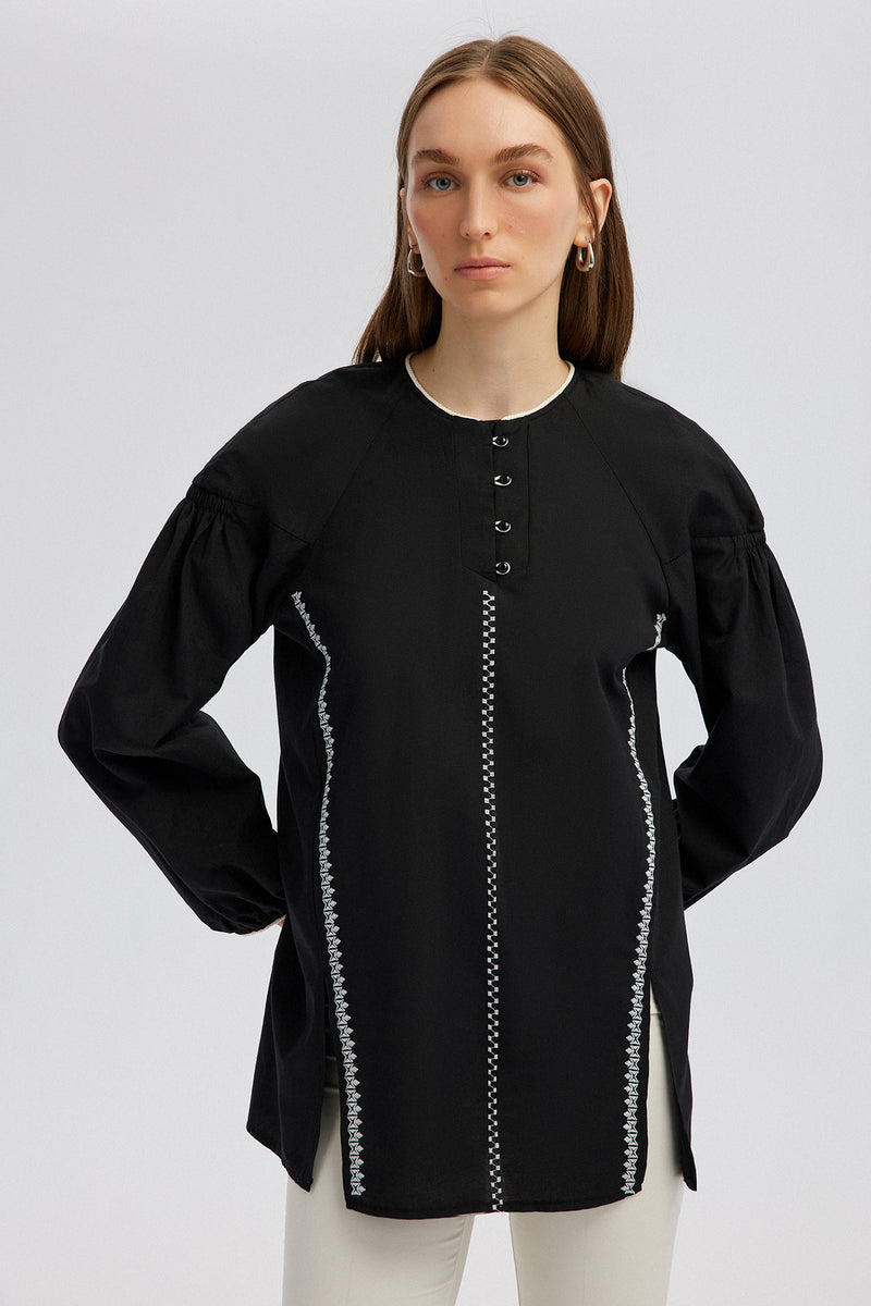 EMBROIDERY DETAILED TUNIC WITH GATHERING – Touché Europe